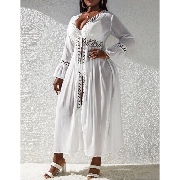Swim | New White Long Lace Bathing Suit Swimsuit Tie Flowy Maxi Cover ...